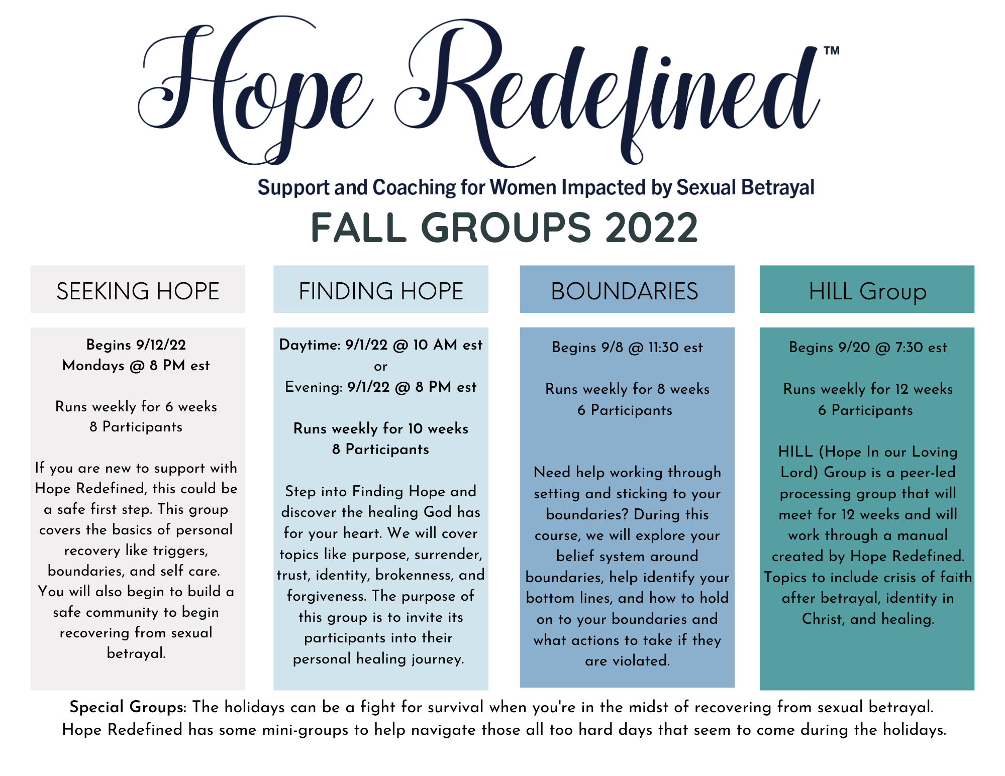 Fall Group Offerings - Hope Redefined